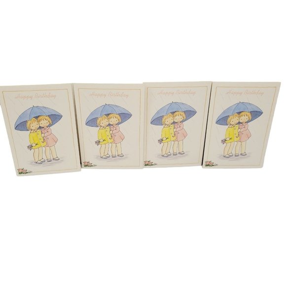 Office | Vtg 4 Marian Heath Friends Girls Raining Umbrella Happy ...